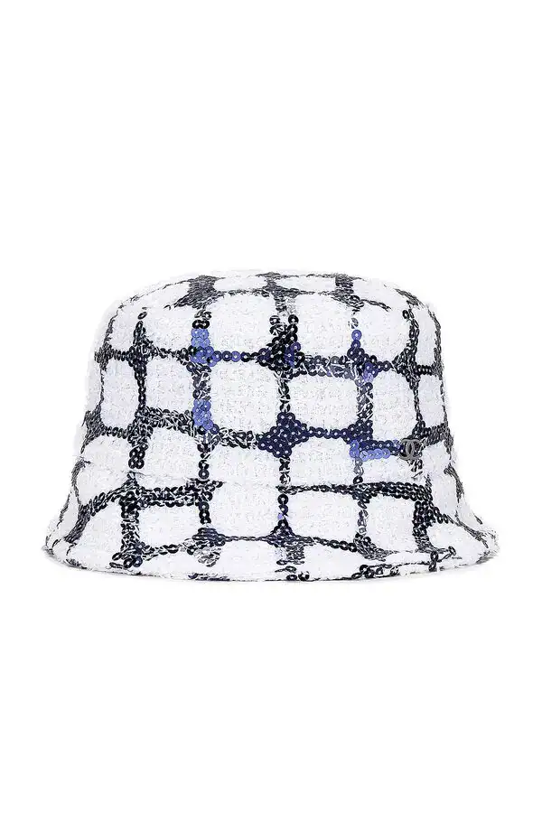 Chanel Sequined Tweed Coco Bucket Hat - Black & White | Editorialist